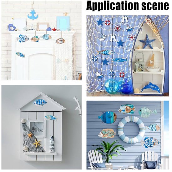 Houten vis muur decor - strand kunst - set van 12 | bol