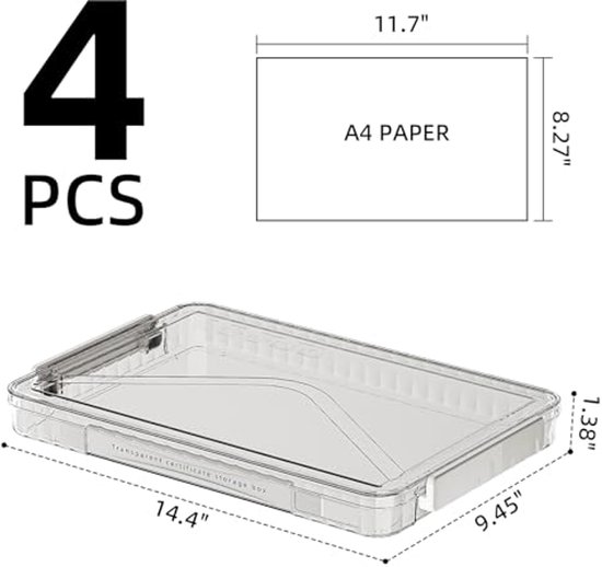 Transparante Opbergdozen Stapelbaar voor A4 Papier - Set van 4 | bol