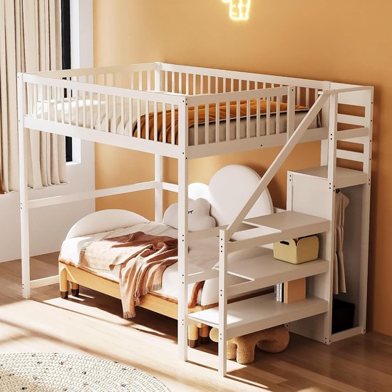 Hoogslaper 140x200 met trap en opbergruimte voor kinderen | bol