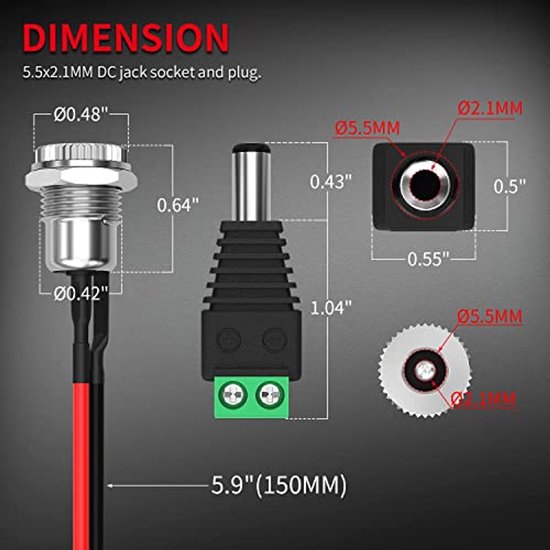 10 Sets DC Hollow Plugs 5.5 x 2.1mm DC Power Jack Bushing Panel Mount ...
