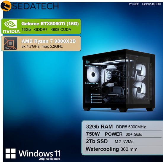 Sedatech Advanced Gaming PC Waterkoeling Aquarium • AMD Ryzen 7 9800X3D ...