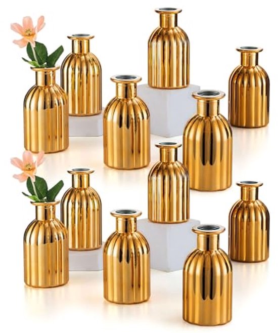 Set van 12 kleine geribbelde glazen vazen voor kerst- en ...
