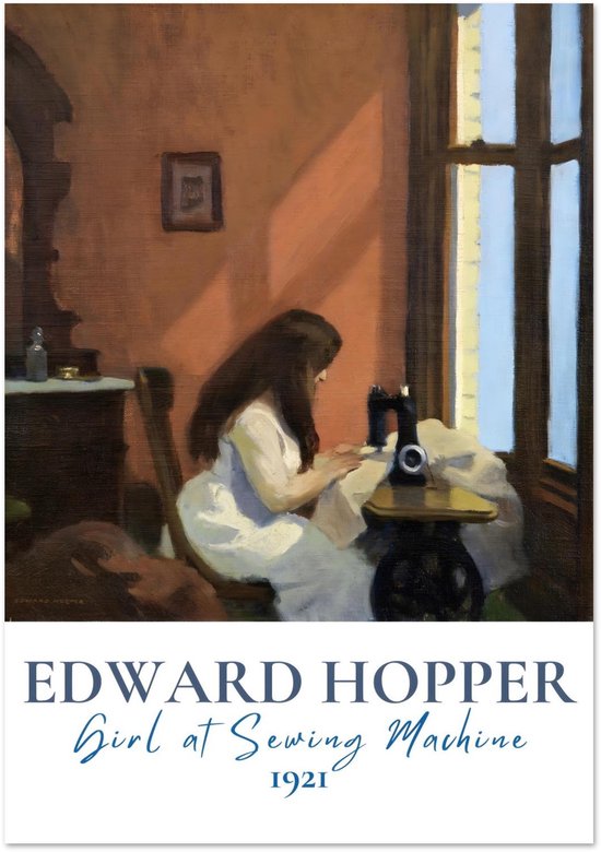 Edward Hopper - Girl at sewing machine poster A4 21x29.7 cm | bol