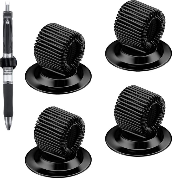 4 Pcs Black Pen Holders, Self-Adhesive, with Adjustable Spring Loop ...