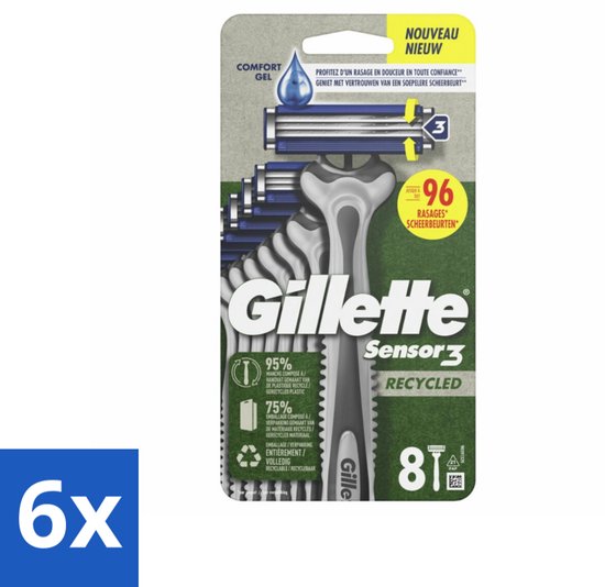 6 x Gillette Sensor3 - Wegwerp Scheermesjes - Recycled - 8 scheermesjes -... | bol