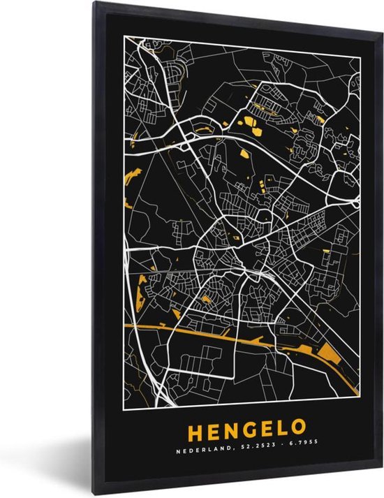 Fotolijst incl. Poster - Plattegrond - Hengelo - Goud - Zwart - 20x30 ...