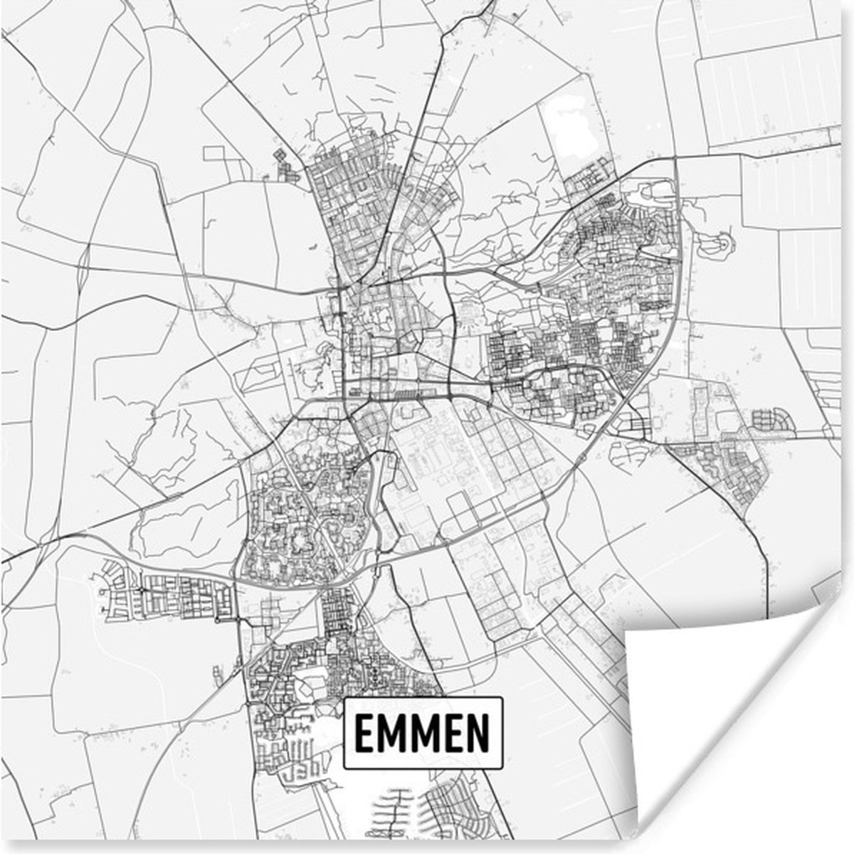 Poster Stadskaart Emmen - 50x50 cm - Plattegrond | bol.com