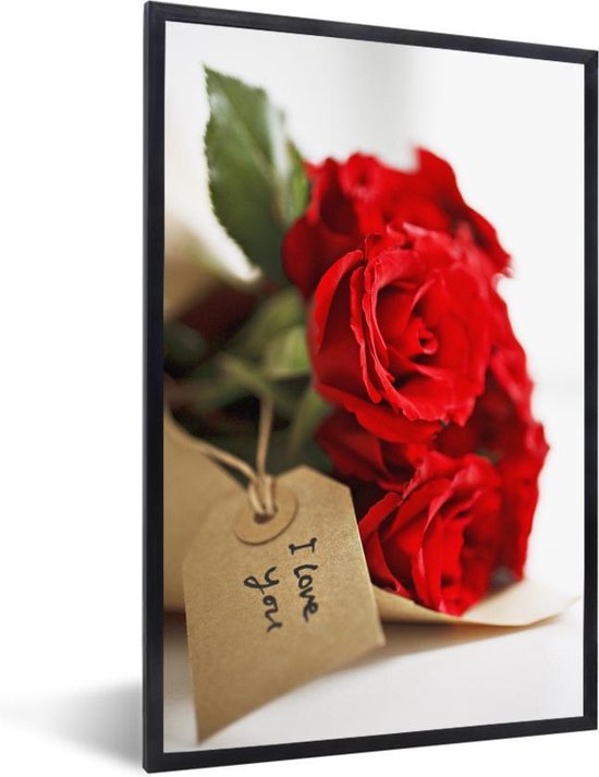 Fotolijst incl. Poster - Rode rozen voor valentijn - 20x30 cm ...
