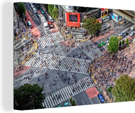 Canvas Schilderij Drukke zebrapaden bij City of Shibuya in Japan ...