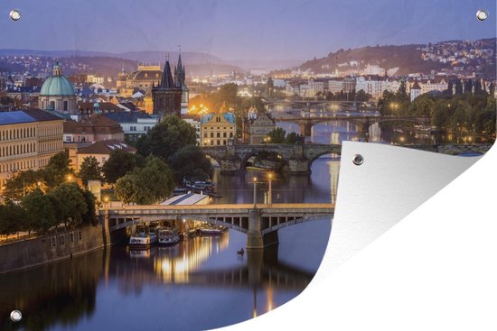 Tuinposter - Tuindoek - Tuinposters buiten - Praag - Bruggen - Nacht ...