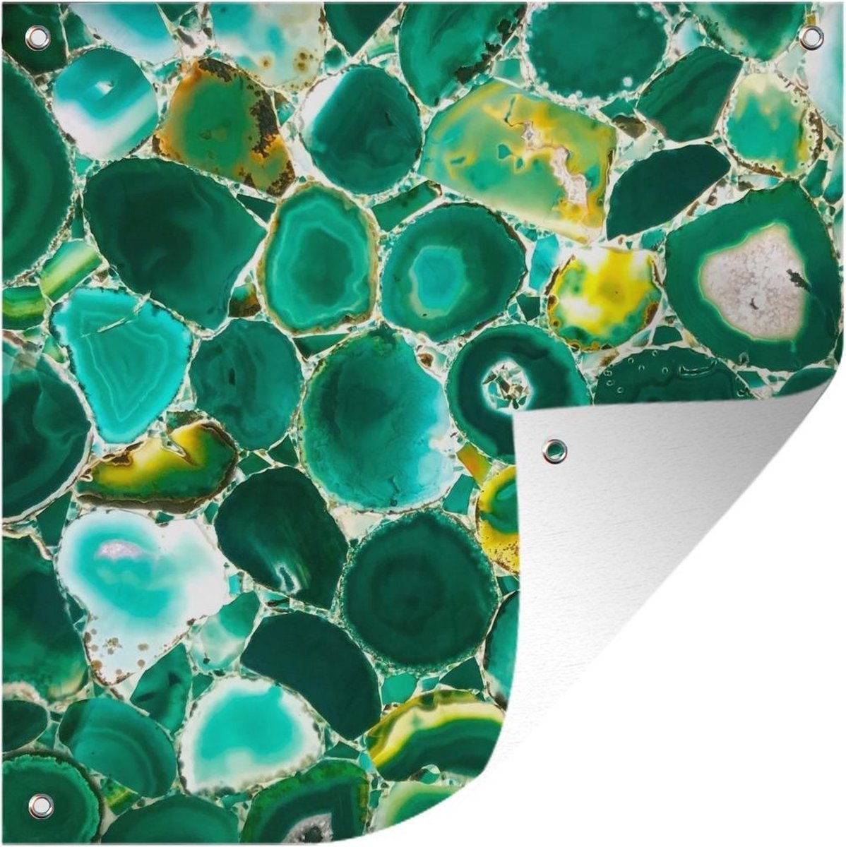 Gros plan d'une affiche de jardin en agate verte toile en vrac 100x100 ...