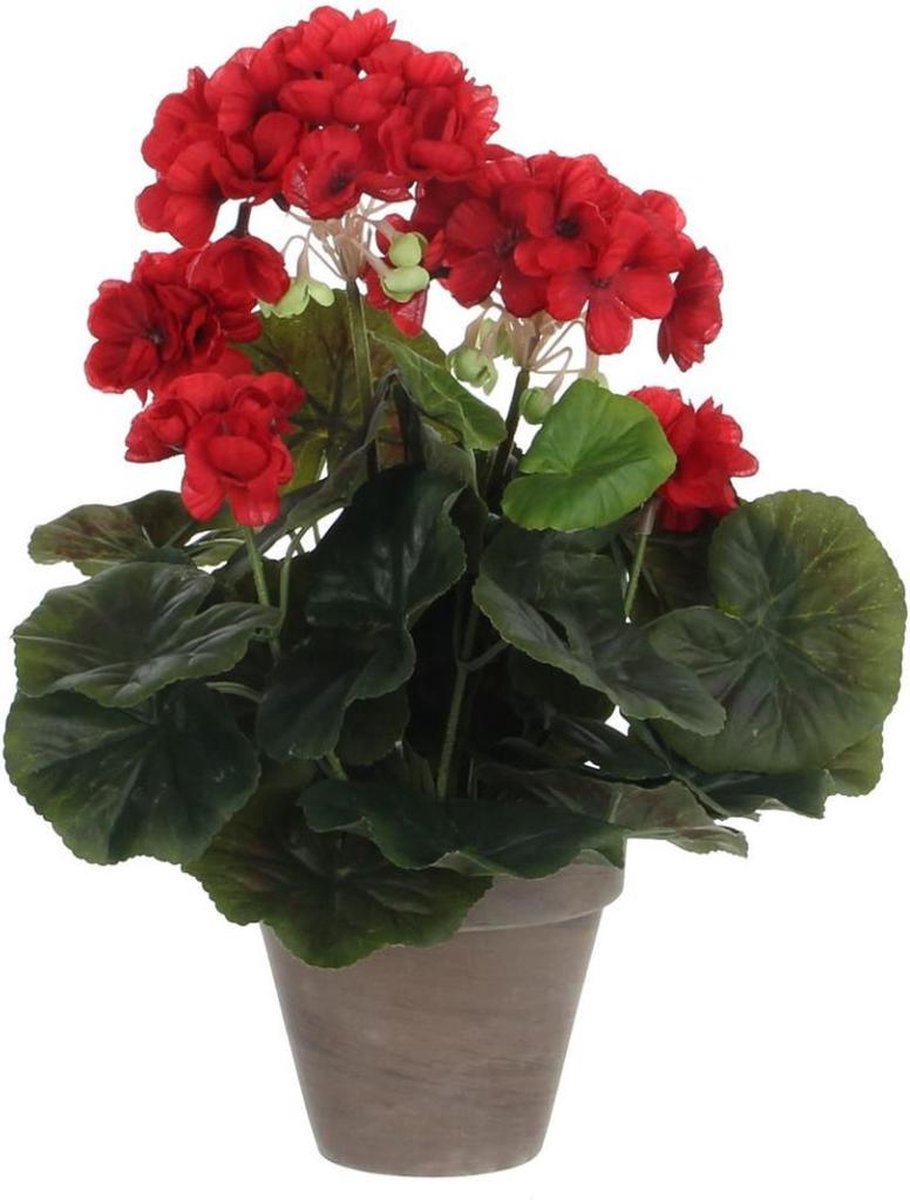 3x stuks geranium kunstplanten rood in keramieken pot H34 x D20 cm ...