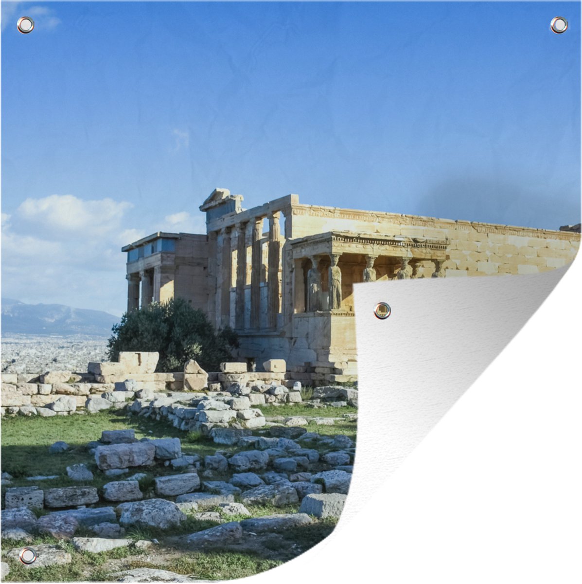 Tuindoek Tempel van Nikè omringt door stenen - 100x100 cm | bol.com