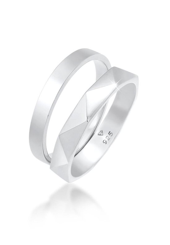 Elli Dames Ring Dames Bandring basic Zeshoek Gehamerd in 925 Sterling ...