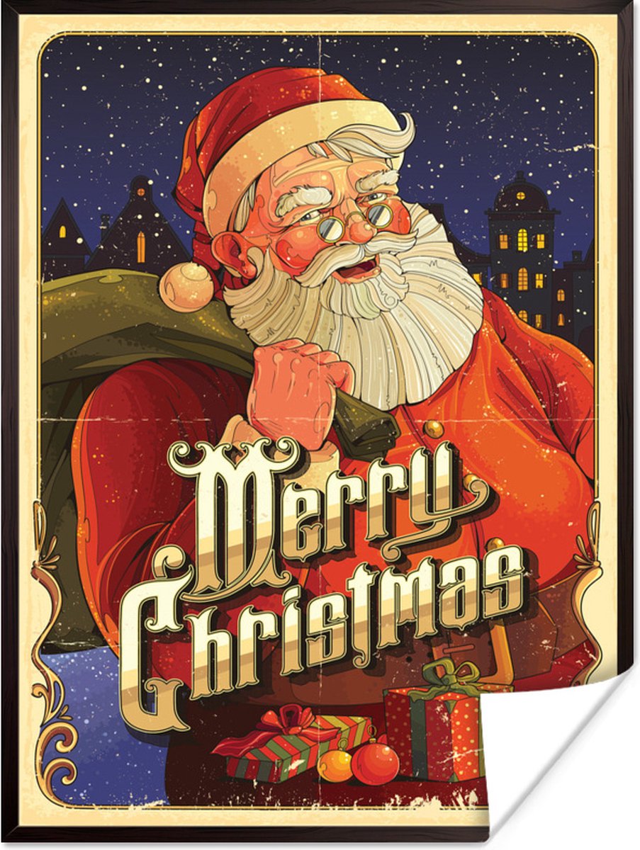Poster Vintage Kerstman - Kerst - 120x160 cm XXL - Kerstversiering ...