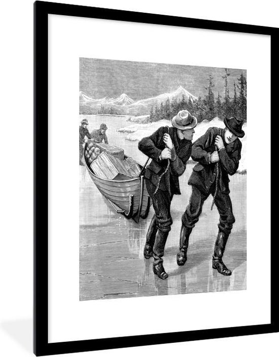Fotolijst incl. Poster - het slepen van een boot over het bevroren meer ...