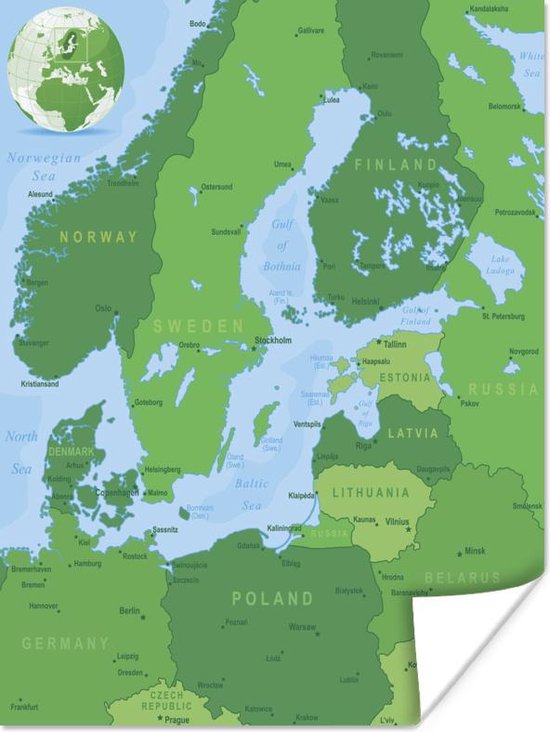Une illustration détaillée d'une carte de la région de la mer Baltique ...