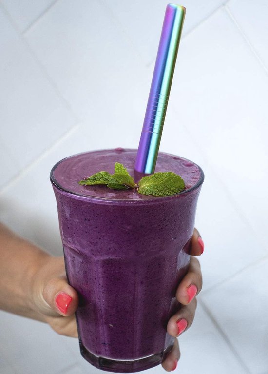 4x Herbruikbaar RVS Bubble Tea Jumbo Rietje Zwart met Linnen Opbergzak ...