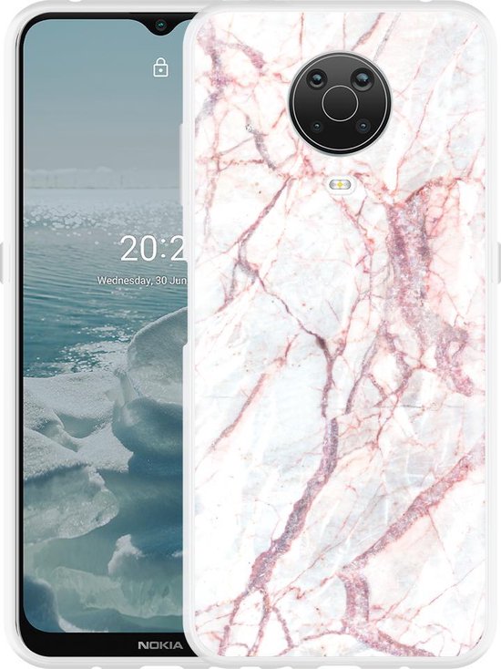 Nokia G20 Hoesje White Pink Marble - Designed by Cazy | bol.com