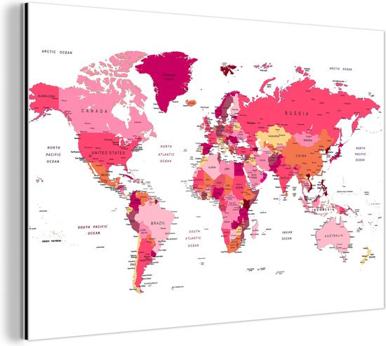 Vrouwelijke roze-gekleurde wereldkaart Aluminium | Wereldkaart ...