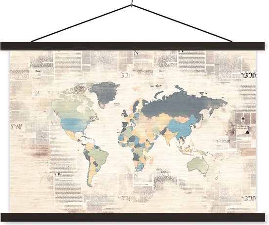 Schoolplaat - Textielposter - Wereldkaart - Vintage - Pastel - 90x60 cm - Textiel poster | bol.com