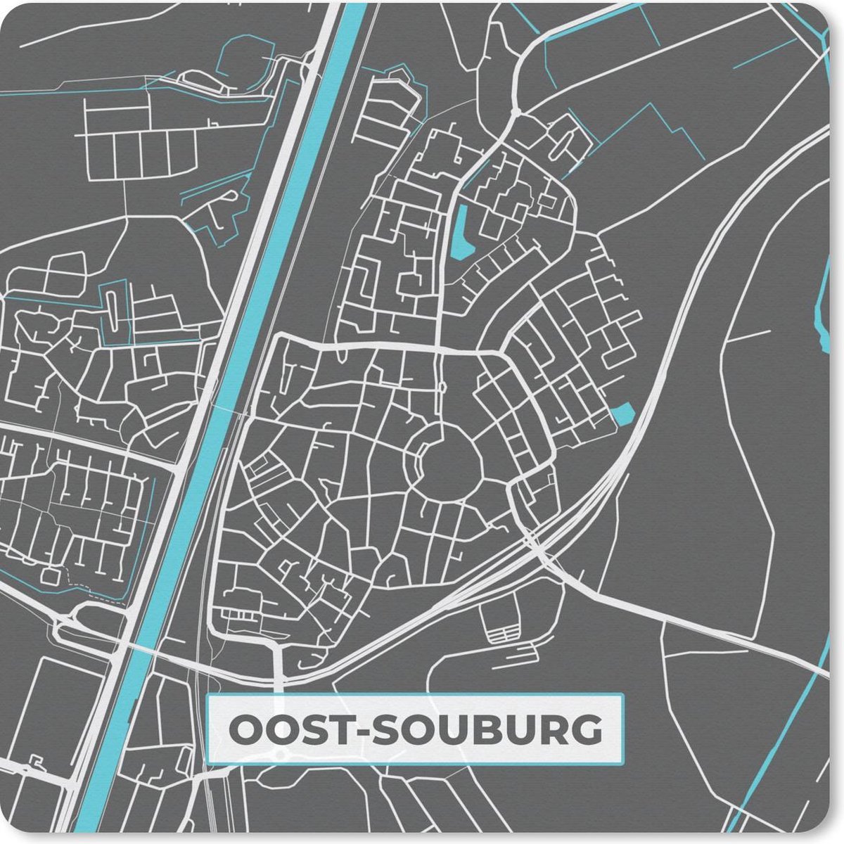 Plattegrond - Oost-Souburg - Grijs - Blauw - Stadskaart | bol.com