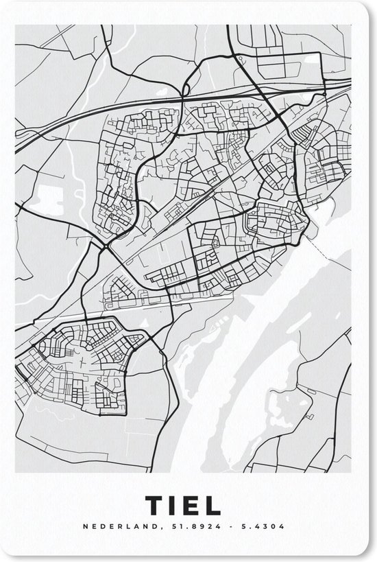 Muismat - Mousepad - Stadskaart - Tiel - Grijs - Wit - 40x60 cm ...