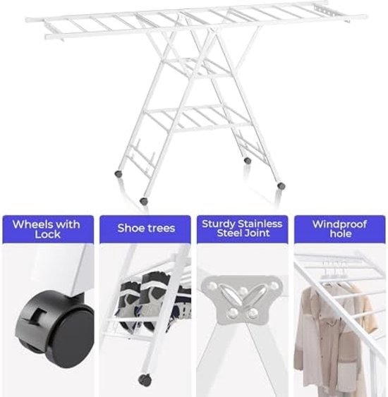 Opvouwbaar 3-laagse droogrekken met wielen | bol