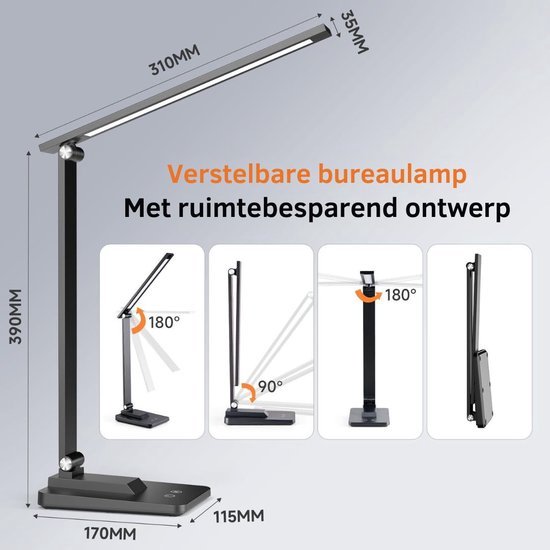 Bureaulamp led dimbaar daglicht - USB oplaadbaar - 15 kleurenfuncties ...