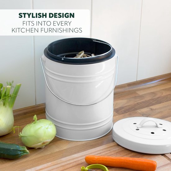 Compostemmer met 5 liter binnenemmer, actieve koolfilter, biologische afvalemmer, wit | bol