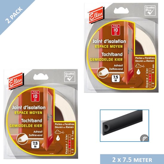 Ellen tochtband - P-profiel - 10 x 5 mm - 15 mtr - Zwart | bol