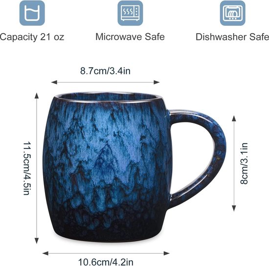 Grote Keramische Koffiemok 600ml - Unieke Donkerblauwe Theemok met ...