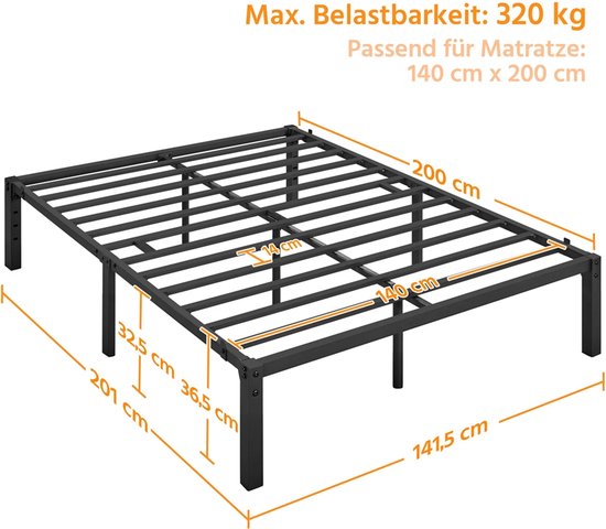 Denz Home - bedframe met lattenbodem, 140 x 200 cm, metalen ...