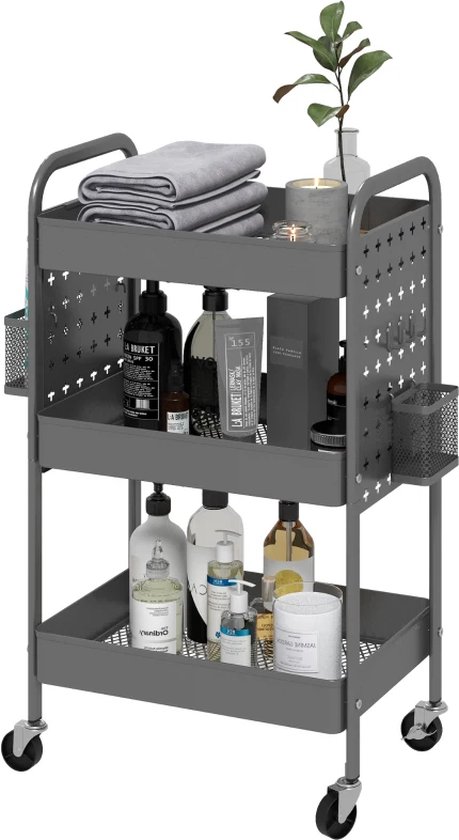 TRUUSK Multifunctionele Trolley Keukentrolley, 3 Planken, 4 Wielen, 53 ...