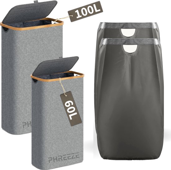 Wasmanden Set - 60L + 100L - 2 Stuks - Wasmand met Deksel ...