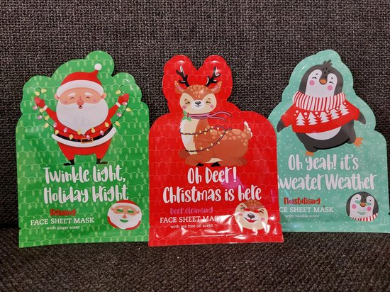 Kerst Gezichtsmasker - Set van 3 | 3x 20ml | Sheet Mask met ...