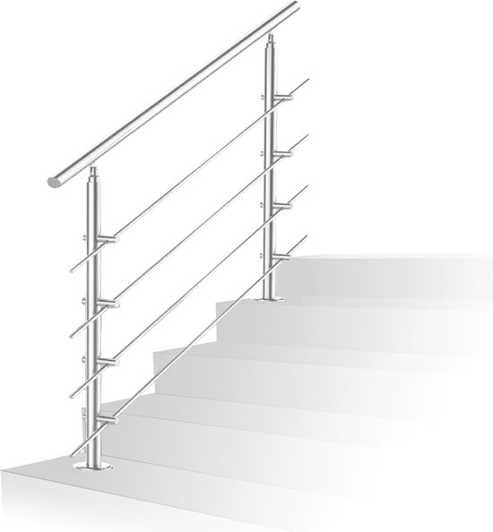 Trapleuning - Roestvrij Stalen - 100cm - 4 Dwarsbalken - leuning voor ...
