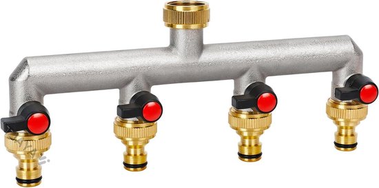 4-weg messing waterverdeler met lekvrije kogelkranen - tuinslangadapter -... | bol
