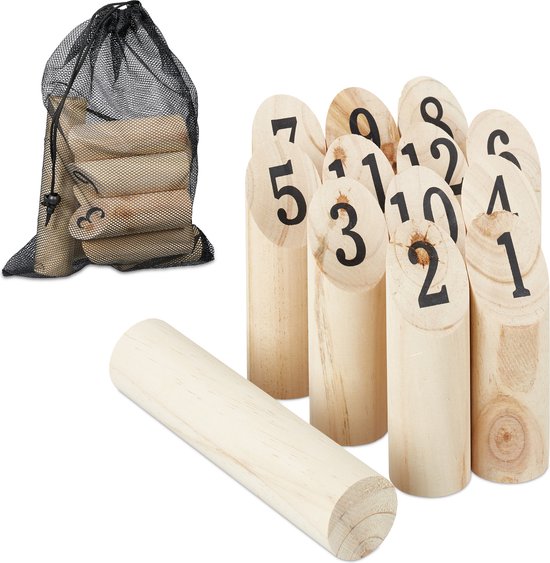 Relaxdays viking kubb spel - met getallen - hout - opbergzak | bol
