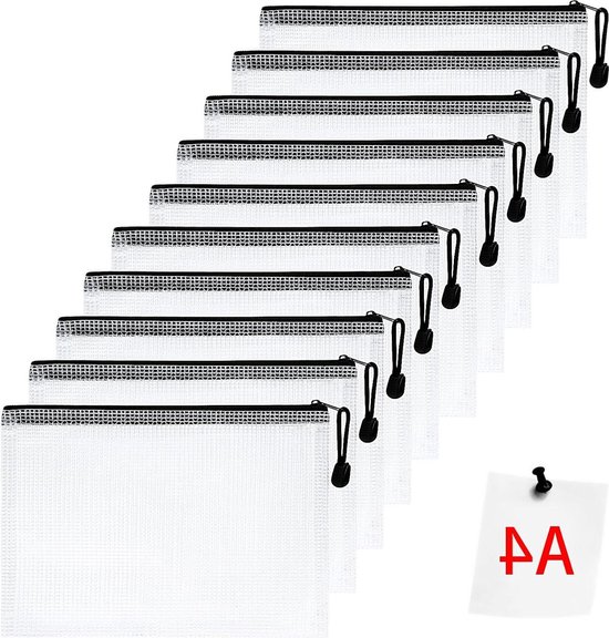 Plastic Wallets 10 Pcs A4 Zip Lock Pockets - Mesh Document Wallet ...