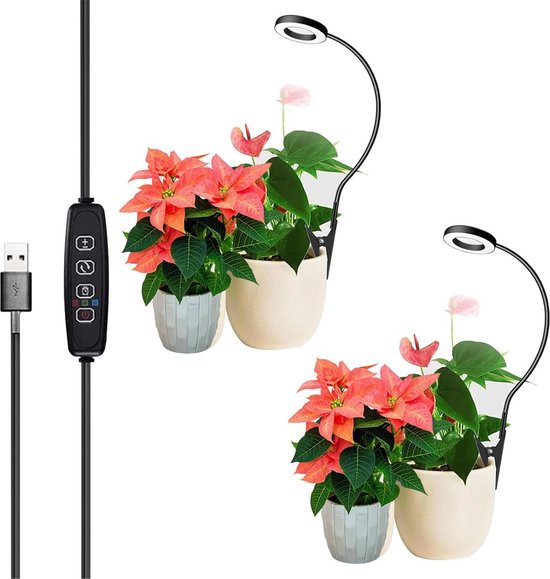 2 Pack Full Spectrum LED Grow Lights - 3 Colours, 6/12/16 Hour Timer ...
