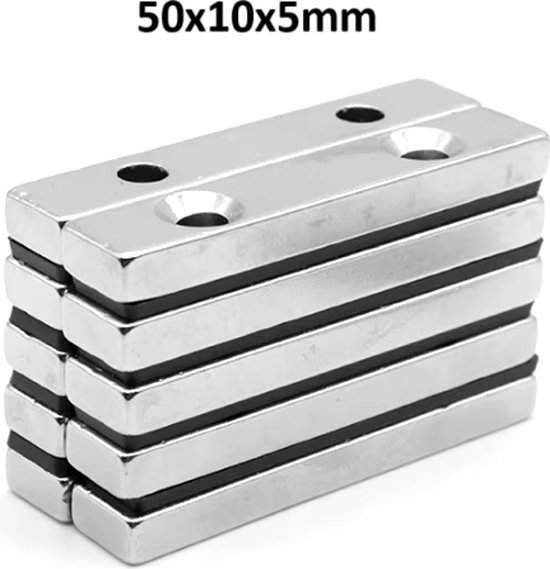 TLVX 5 stuks Ultra Sterke Magneten Vierkant 50x10x5mm met Schroefgat ...