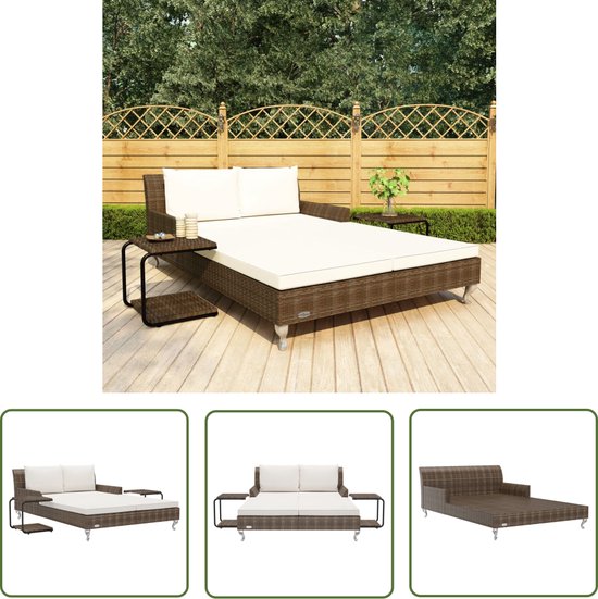 The Living Store Ligbed met kussens 2-persoons poly rattan bruin ...