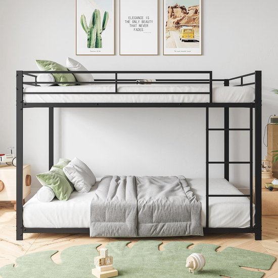 Stapelbed 140x200cm Metalen Kinderbed in Zwart - Ruimtebesparend en ...