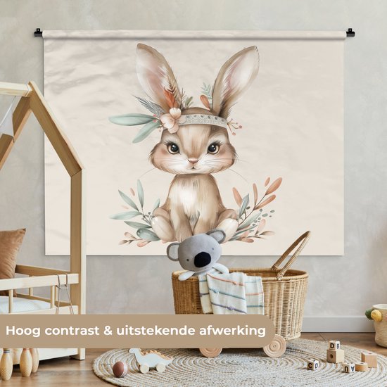 Wandkleed 120x90 cm - Wanddoek Haas - Dier - Bohemian - Pastel kleuren ...