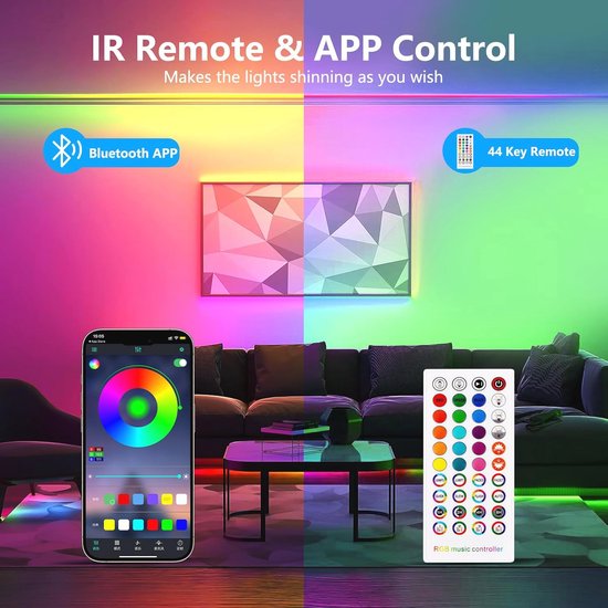 40m RGB LED Strip - Dimbare Kleurveranderende Verlichting met Bluetooth ...
