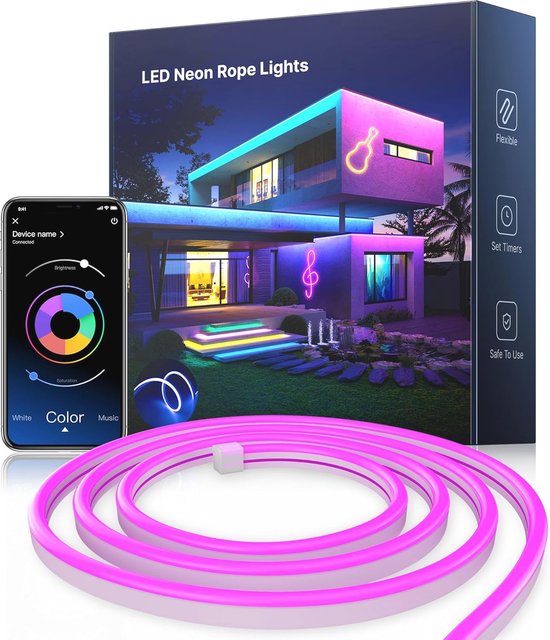 5 m Neon LED Strip - IP65 Waterdicht en Bluetooth Controle, RGB Dimbaar ...