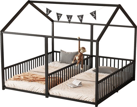 Merax Kinderbed 90 x 200 cm - Met Veiligheidsrek - Ladder - Huisvorm ...