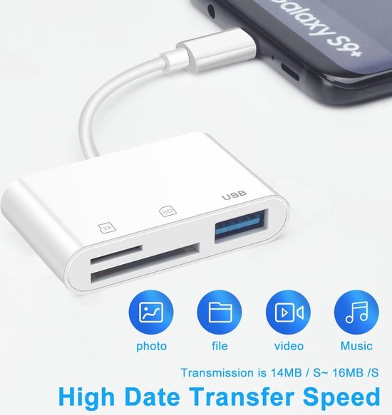 USB C naar Micro SD TF Kaartlezer - 3 in 1 Adapter voor Snelle ...