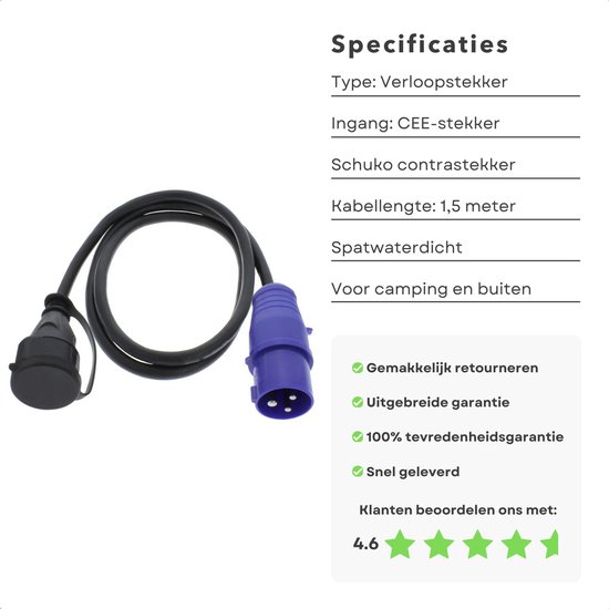 CEE Verloopstekker - Camping Verloop - CEE Stekker - Adapter - 1.5m ...